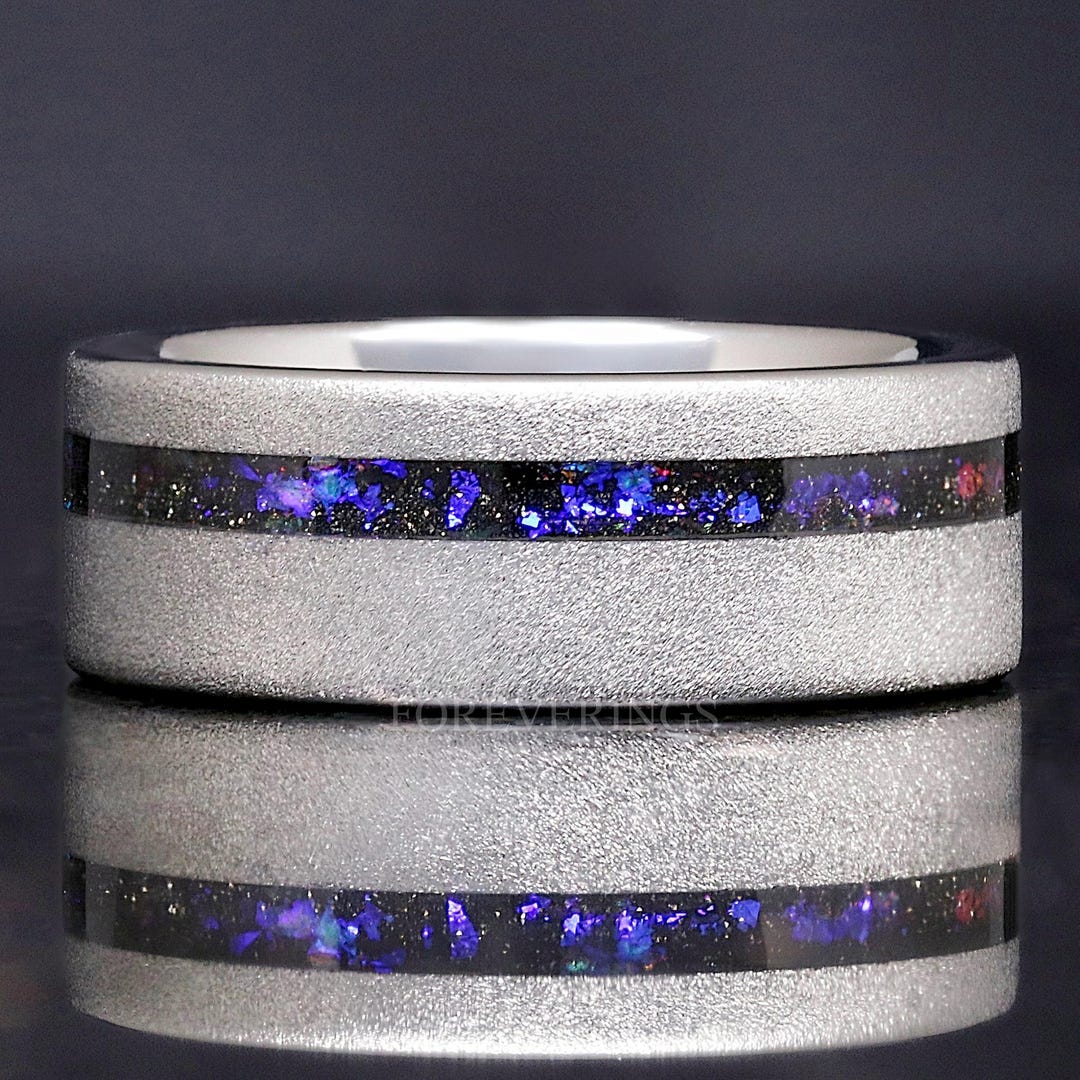 Orion Nebula Ring, Mens Wedding Band, Silver Sandstone Band, 8mm Silver ...