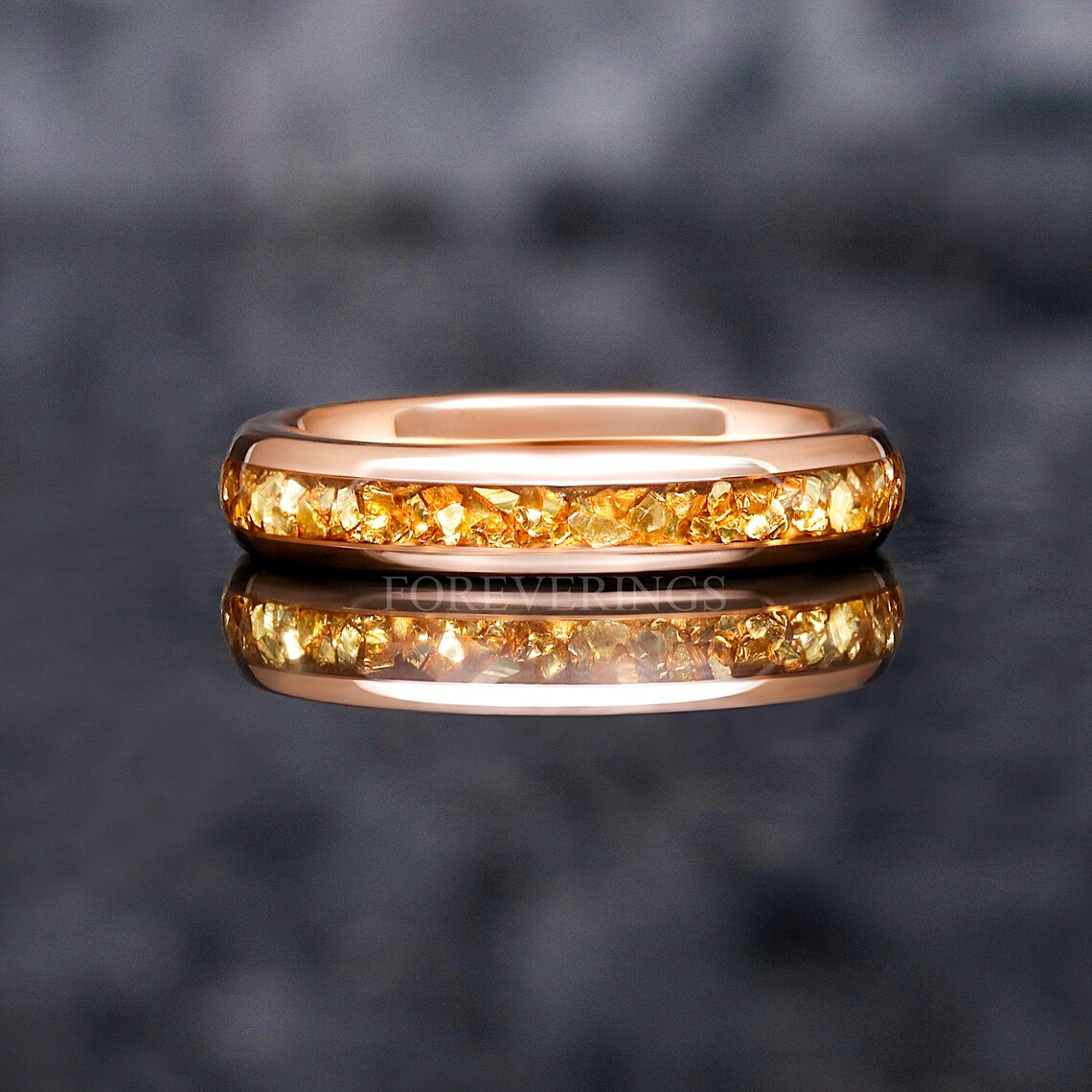 4mm Citrine Rose Gold Tungsten Wedding Band, Unique Men Women Ring ...