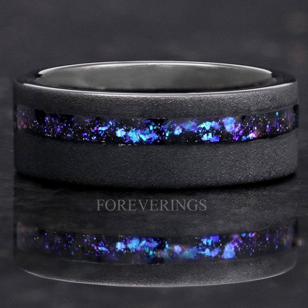 Orion Nebula Ring, Black Tungsten Wedding Band, 8mm-6mm Ring, Flat ...