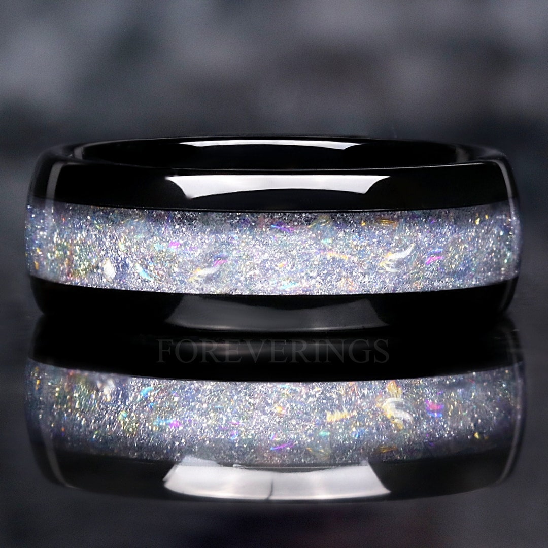 Man Moonstone Ring Black Tungsten Wedding Band, 8mm Man Engagement Ring ...