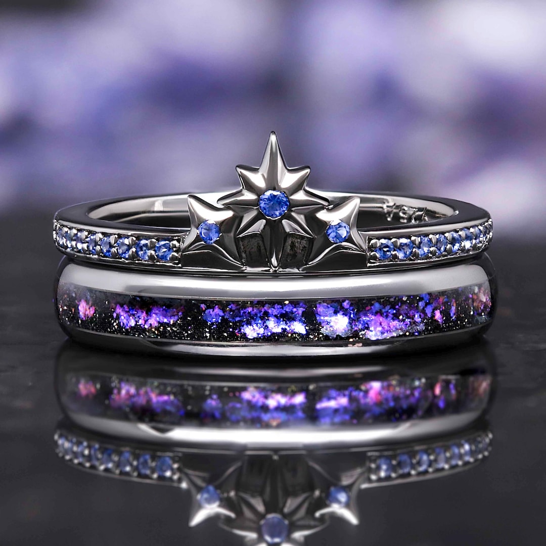Orion Star Engagement Ring Set, Women’s Wedding Band Set, Cosmic Nebula ...