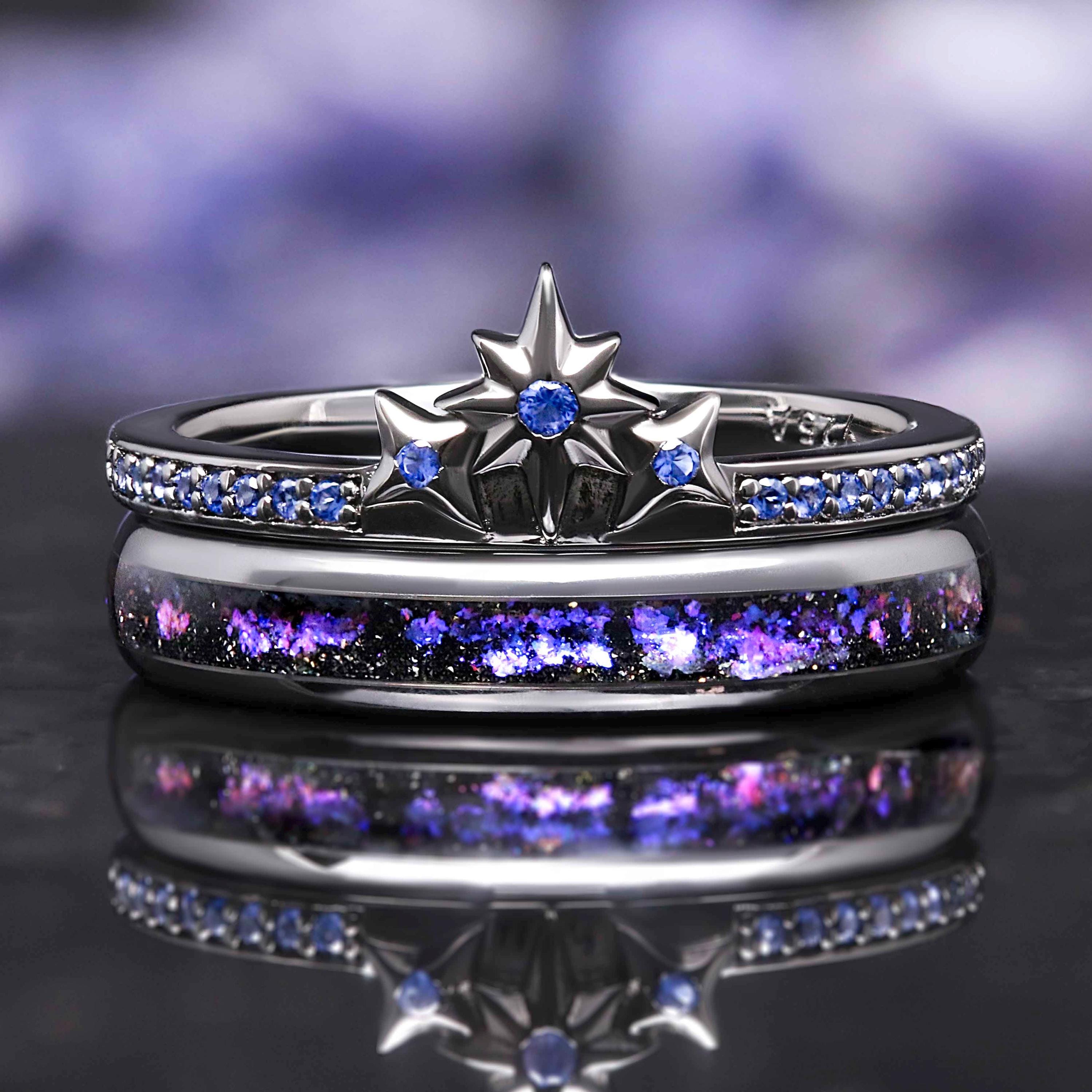 Orion Star Engagement Ring Set, Women’s Wedding Band Set, Cosmic Nebula ...