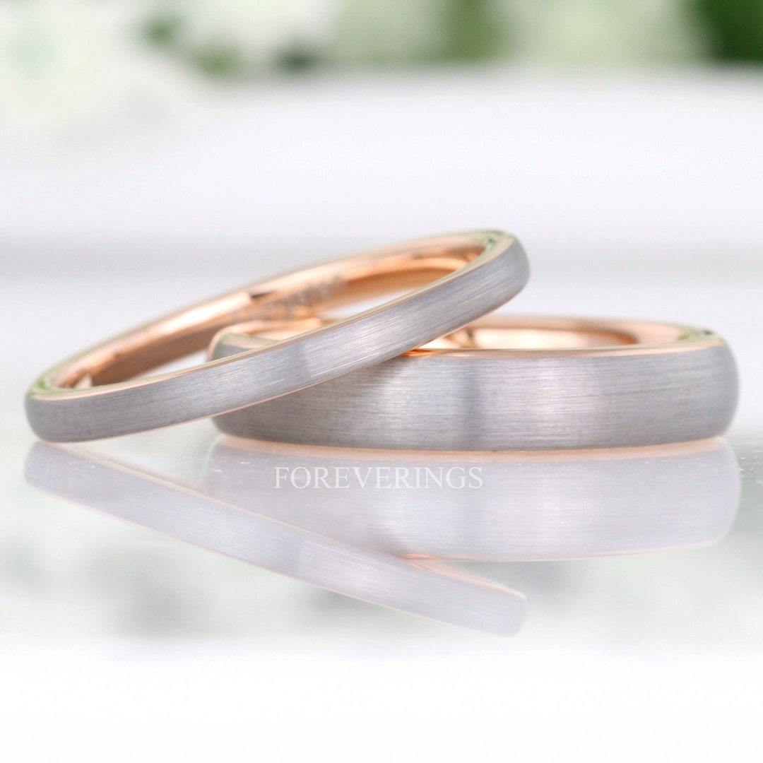 Two Tone Wedding Band, Matte Tungsten Ring, 2mm-4mm Mens Womens Wedding ...