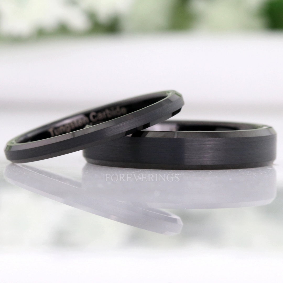 Minimalist Thin Matte Black Tungsten Ring, Flat 2mm 4mm Mens Womens ...
