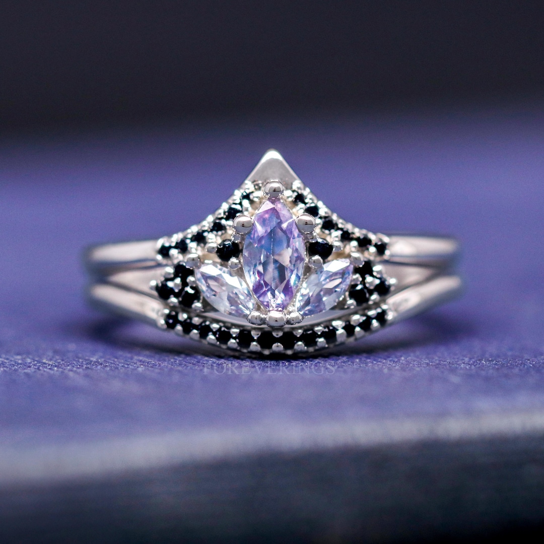 Mystic Lotus Engagement Ring, Women Wedding Ring, Bridal Set ...