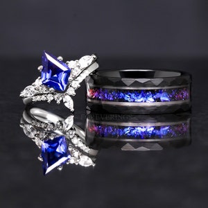Orion Nebula Ring Set, His and Hers Wedding Band, Sapphire and ...