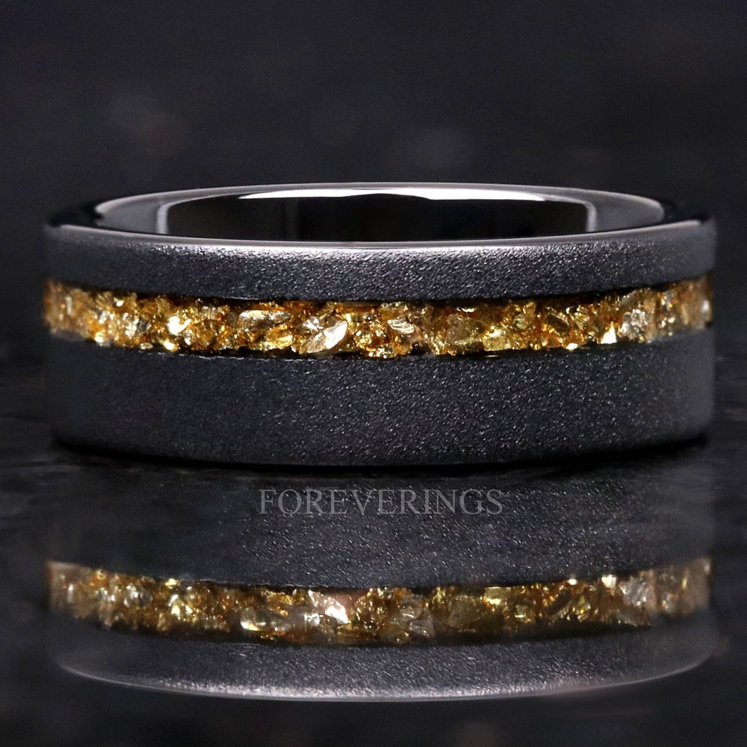 Crushed Citrine Ring, Men Wedding Band, Black Tungsten Ring, Citrine ...