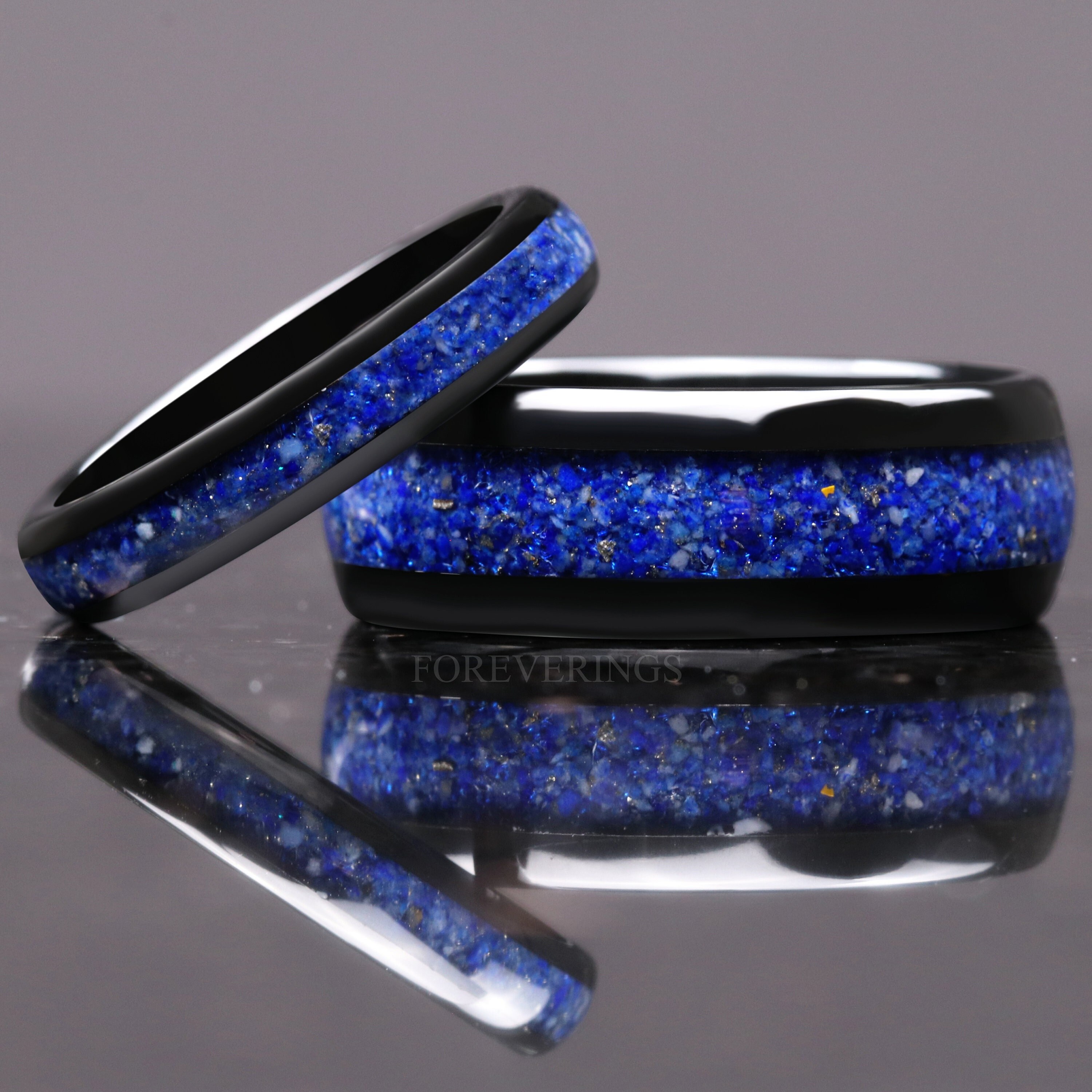 Celestial Blue Lapis Lazuli Ring Set His and Hers Tungsten - Etsy