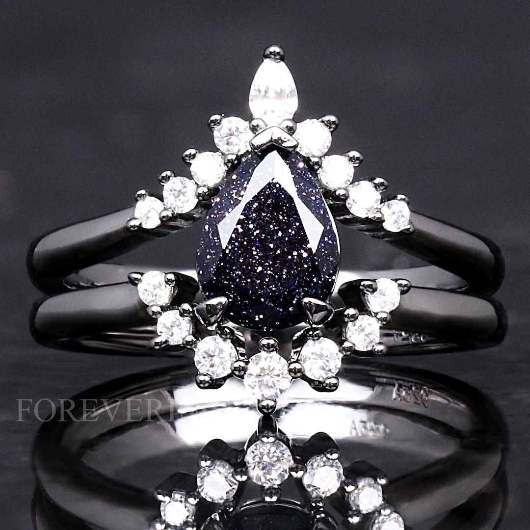 Great Rift Nebula Ring, Black Sandstone Engagement Ring Set ...