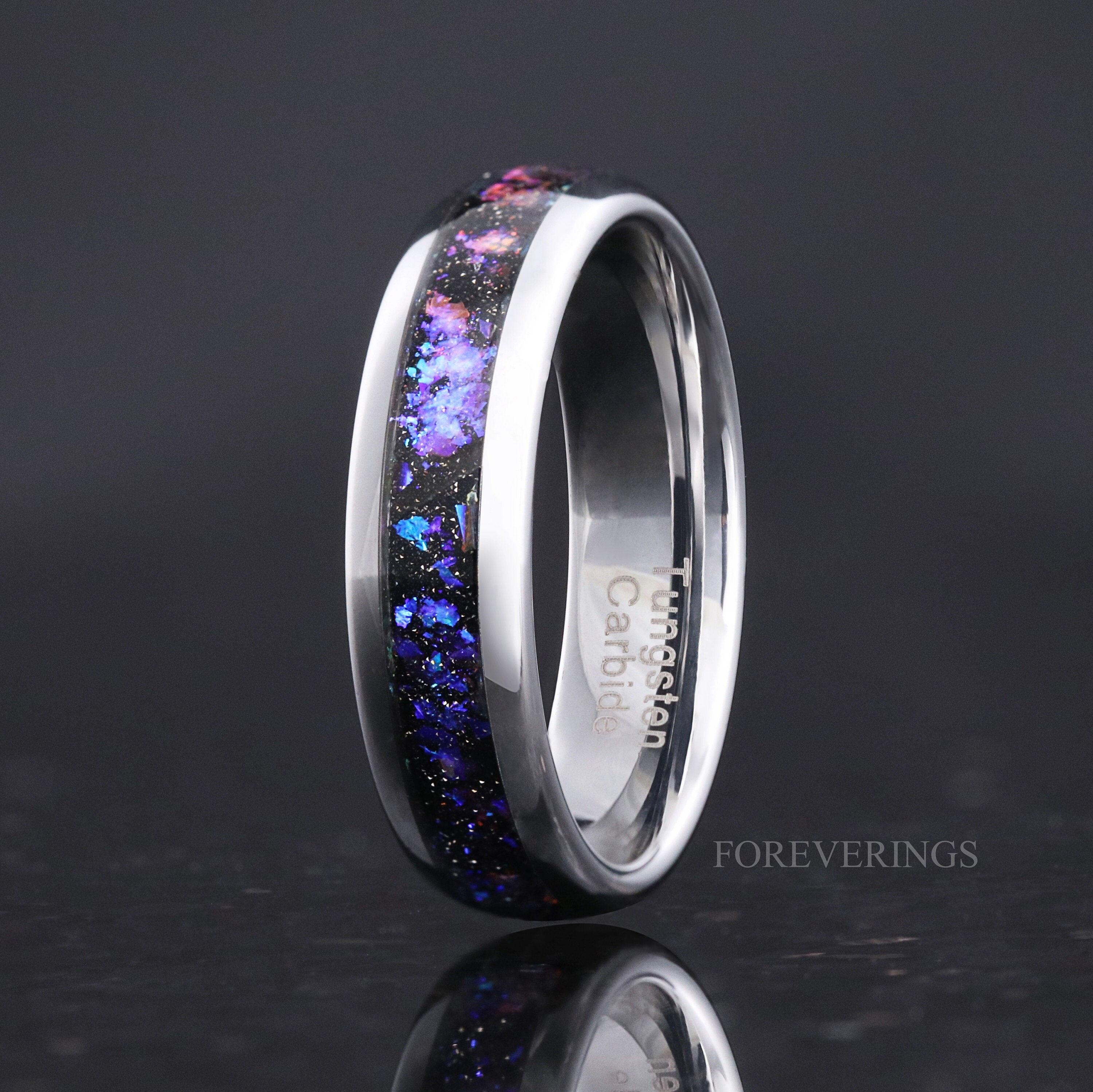 Orion Nebula Ring Set, His and Her Tungsten Wedding Band, 6mm & 4mm ...