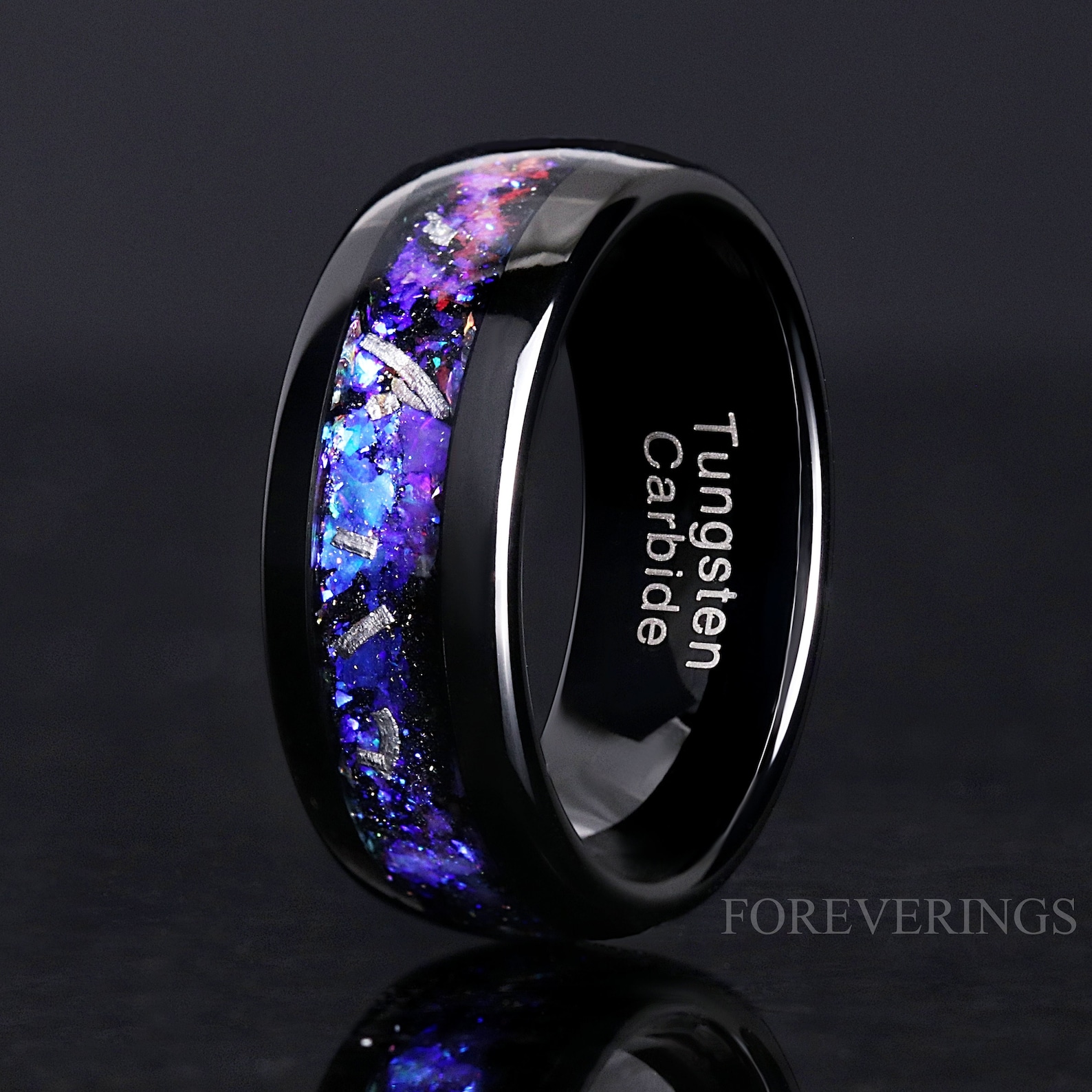Cosmic Meteorite Ring Men, Orion Nebula Wedding Band, 8mm 6mm Black ...