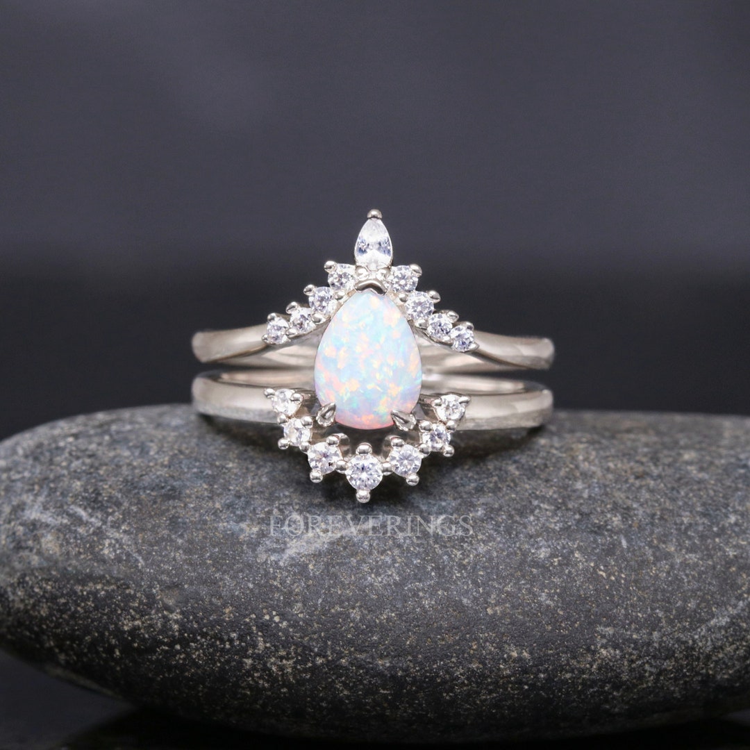 White Fire Opal Engagement Ring, Unique Silver Ring, Alternative ...