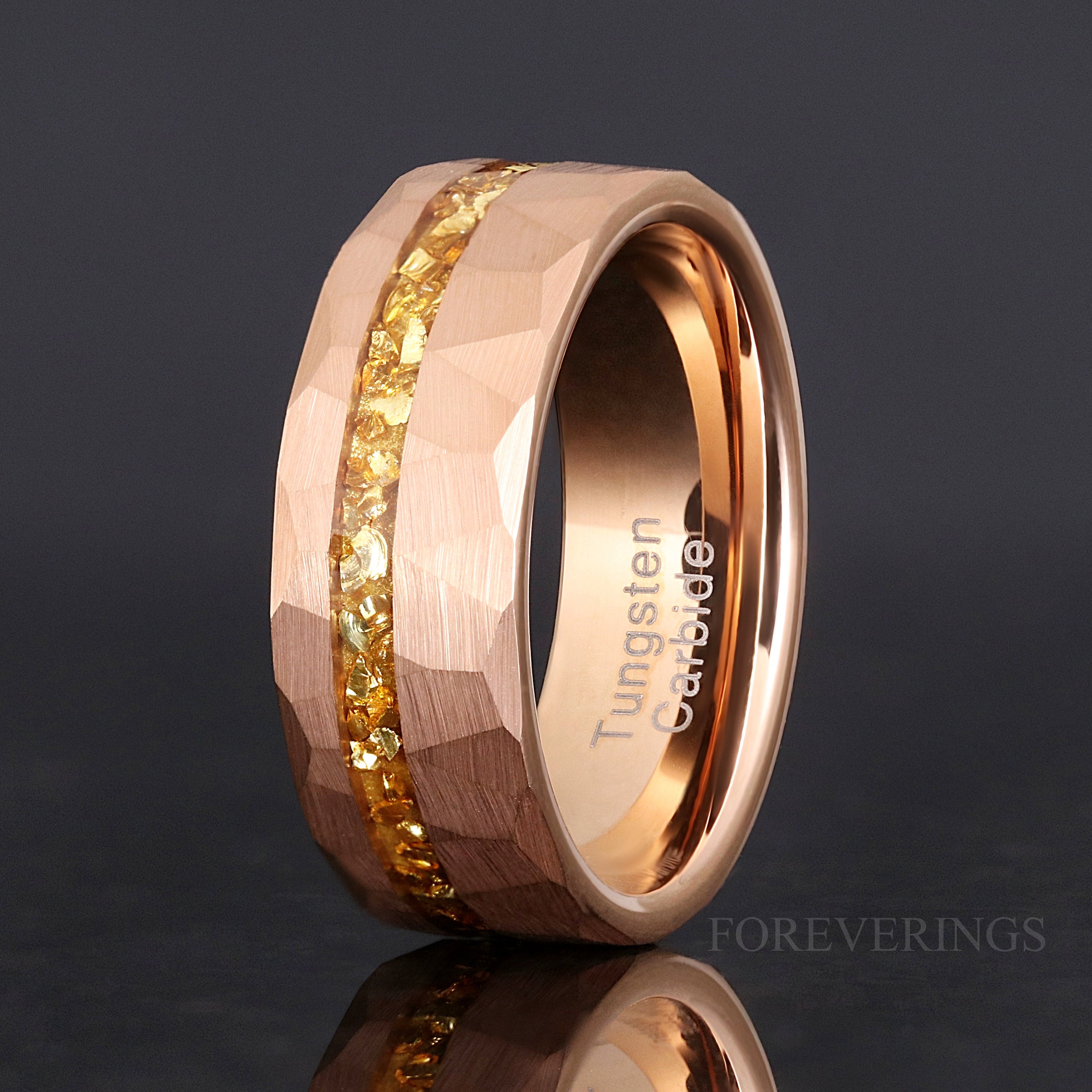 Man Citrine Ring Hammered Rose Gold Tungsten, 8mm Man Wedding Band ...