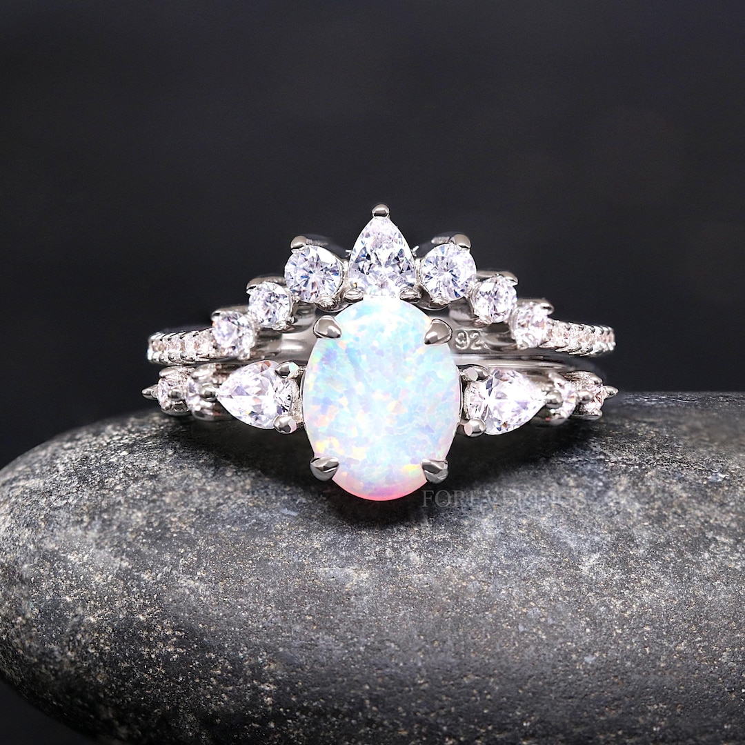 Vintage White Fire Opal Engagement Ring, Unique Silver Ring, Polished ...