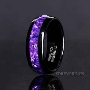 Purple Glow in the Dark Man Ring, Black Tungsten Ring, 8mm Mens Wedding ...