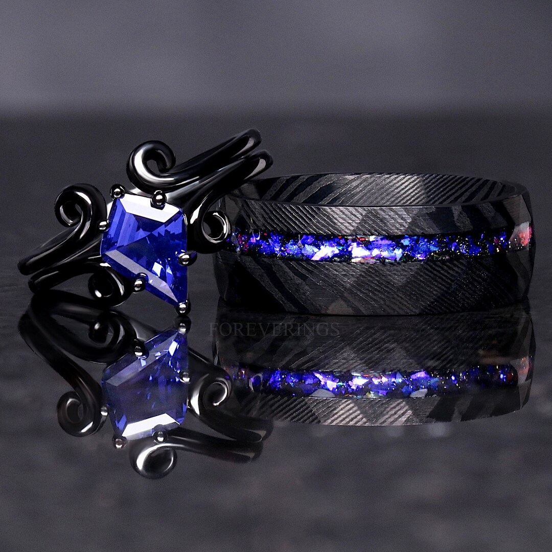Twirl Black Damascus Ring Set, Orion Nebula, Space, His Her Wedding ...