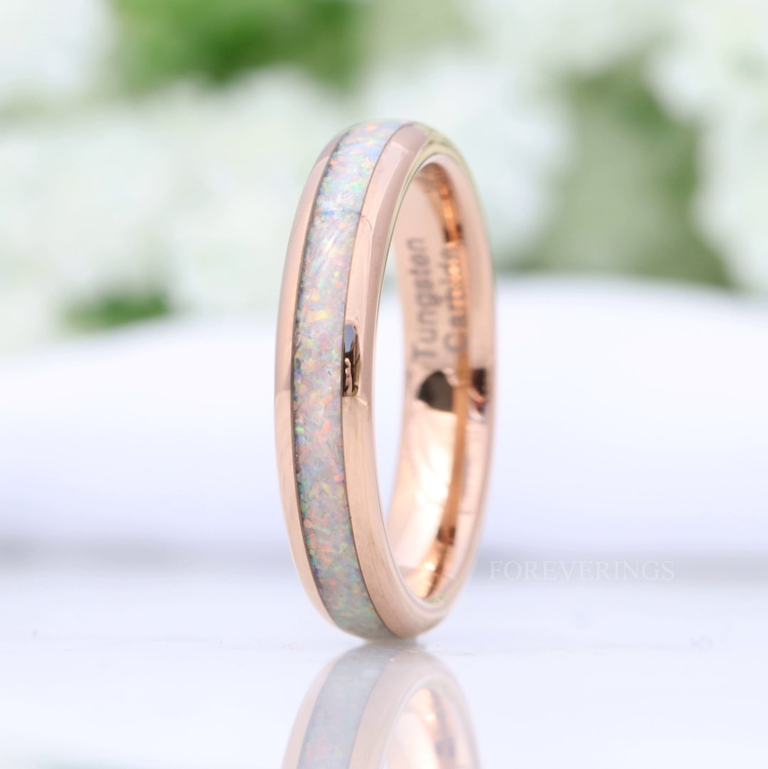 Crushed White Fire Opal Band, Rose Gold Wedding Band, Rose Gold ...