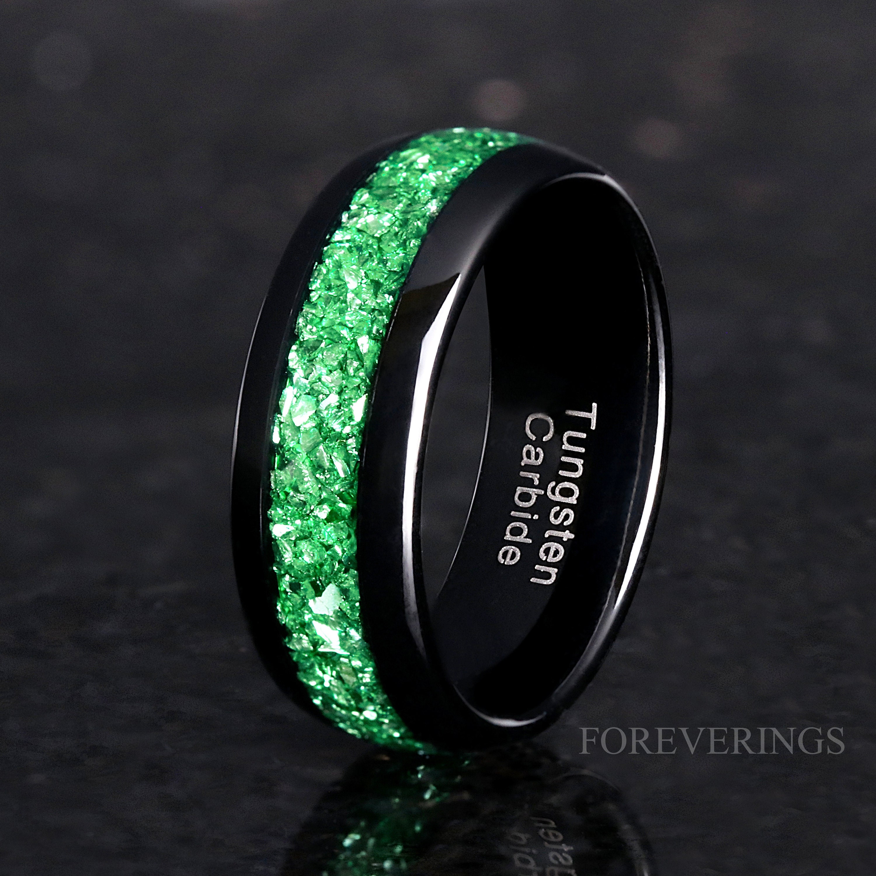 Emerald Wedding Band, Man Woman Ring, Black Tungsten Ring, 8mm-6mm-4mm ...