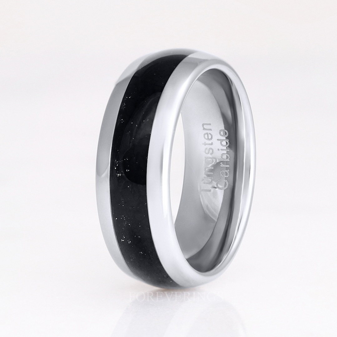 Onyx Ring Men, Black Onyx Wedding Band, Silver Tungsten Band, 8mm Men ...