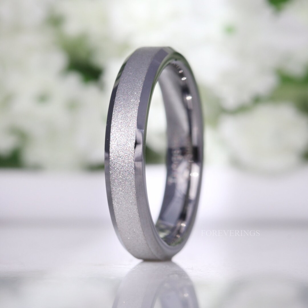 Silver Sandblasted Ring, 4mm Tungsten Band, Mens Womens Wedding Band ...