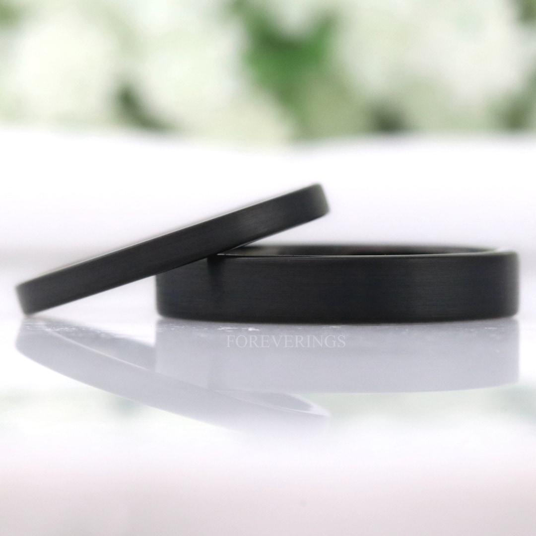 Thin Matte Black Ring, Flat Wedding Band, 2mm 4mm Mens Womens Wedding ...