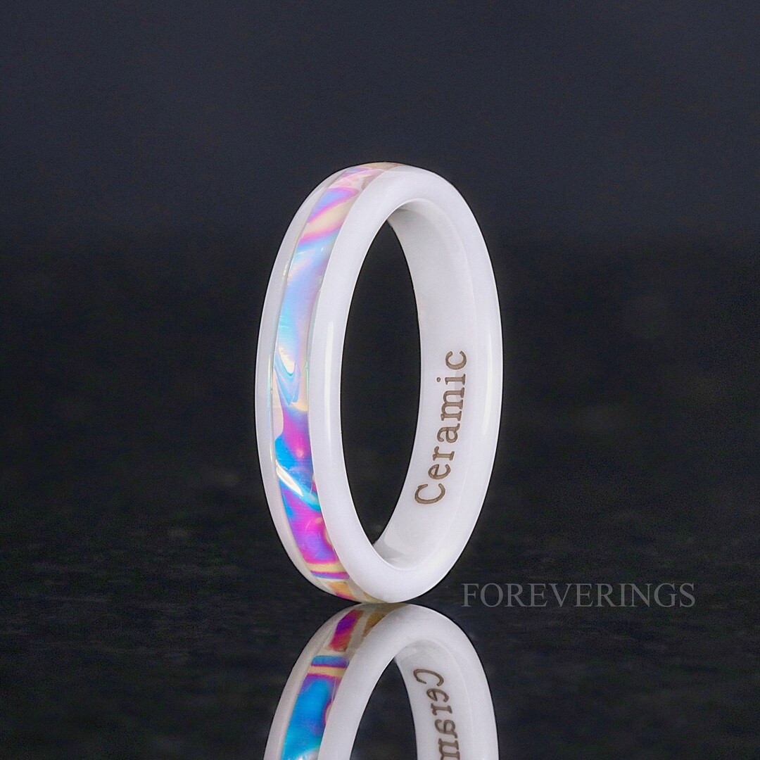 Caribbean Dichrolam White Ceramic Band, 4mm Beach Ring, Man Woman ...