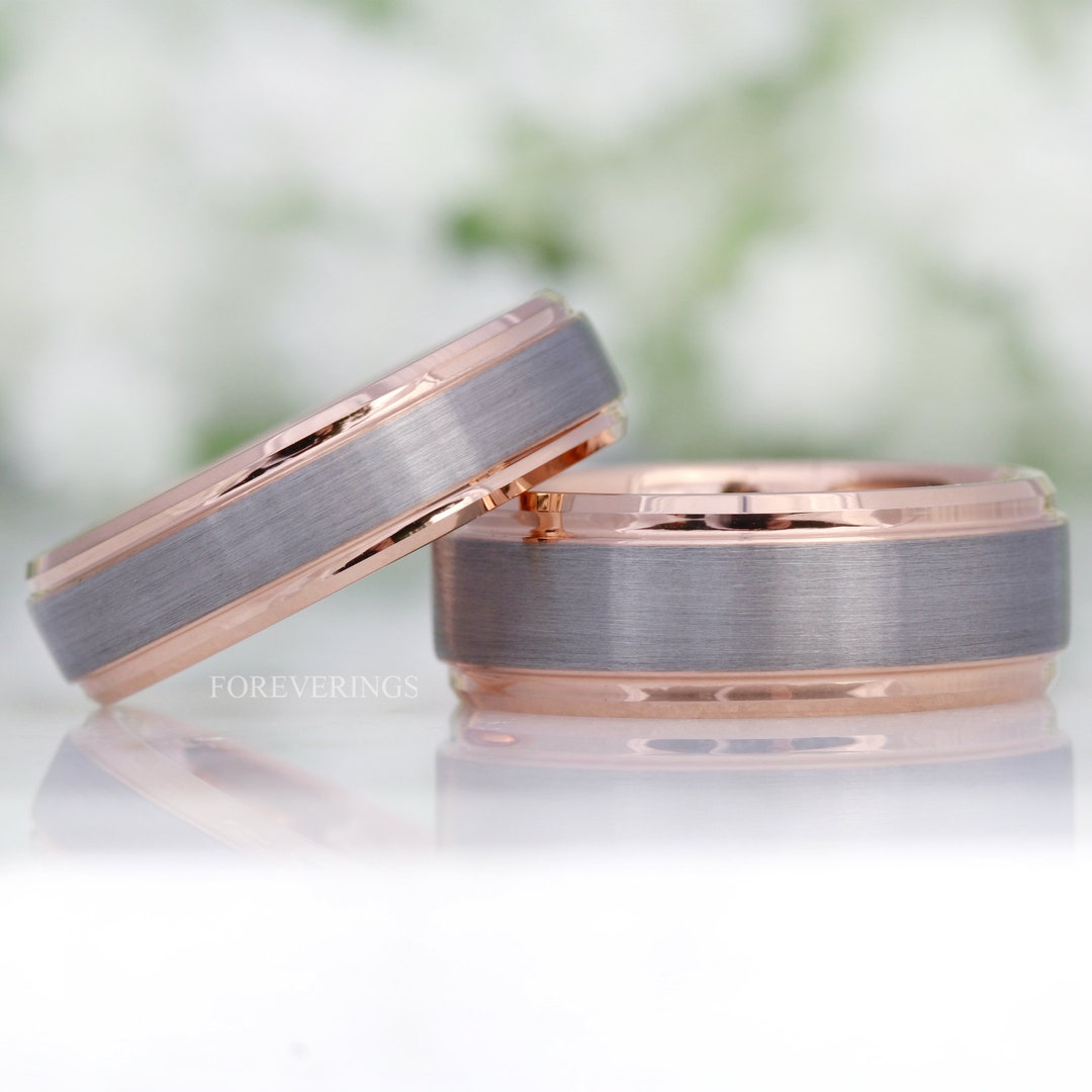 Mens Two Tone Silver Rose Gold Wedding Band, 8mm-6mm Matte Tungsten ...
