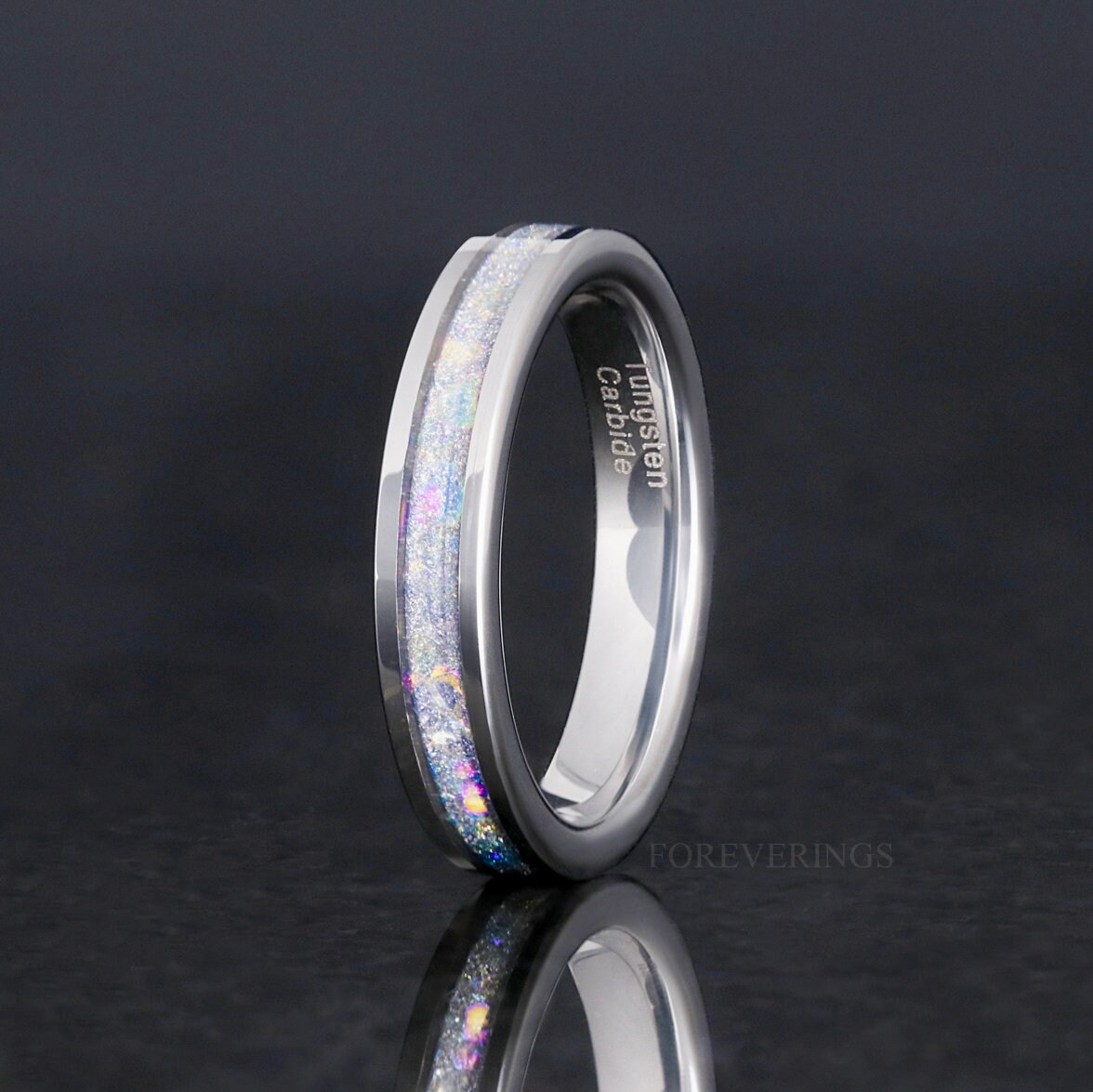 His and Her Moonstone Ring Set, Silver Tungsten Wedding Band, 8mm & 4mm ...