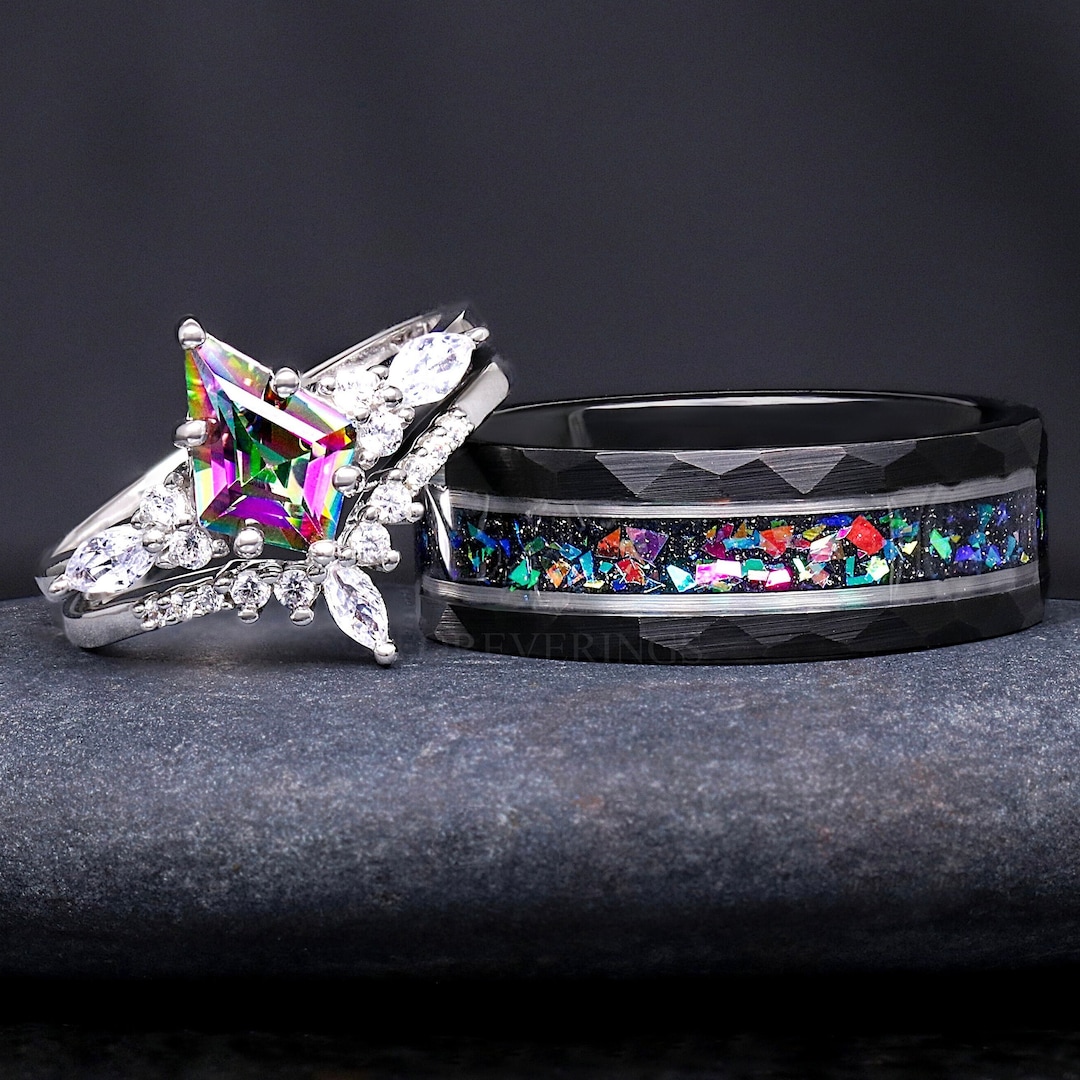 His and Her Mystic Topaz Galaxy Ring Set, Cass Supernova, Match ...