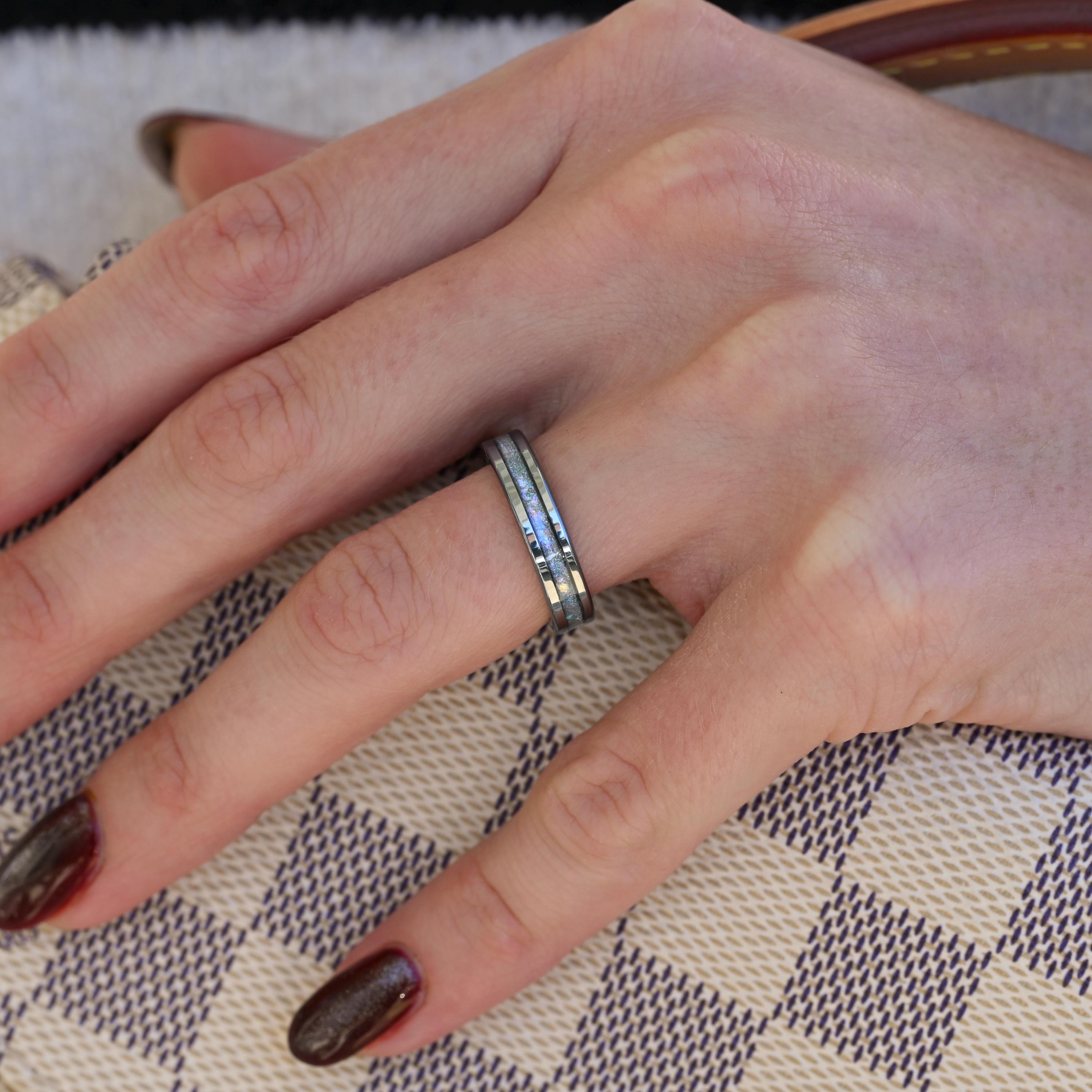 His and Her Moonstone Ring Set, Silver Tungsten Wedding Band, 8mm & 4mm ...