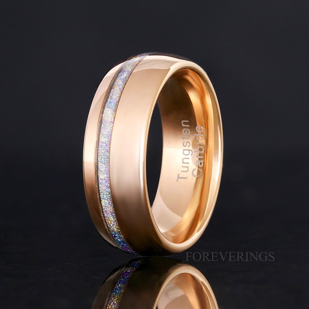 Mens Moonstone Ring, Rose Gold Wedding Band, Man Tungsten Ring, Man ...