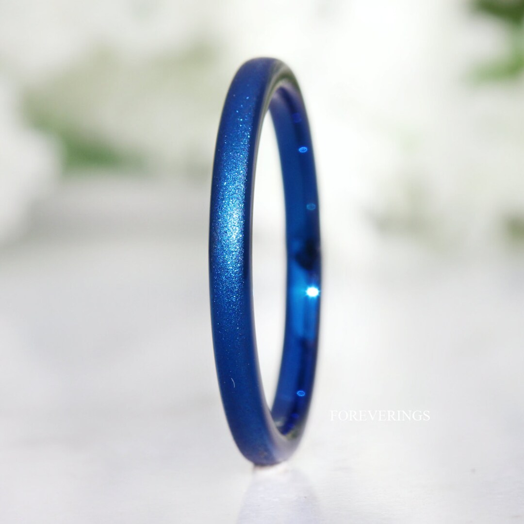 Thin Blue Sandblasted Ring, Woman Wedding Band, Sparkling Blue Band ...