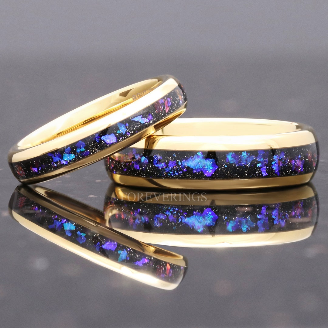Orion Nebula Ring Set Gold, His and Her Tungsten Wedding Band, 6mm ...