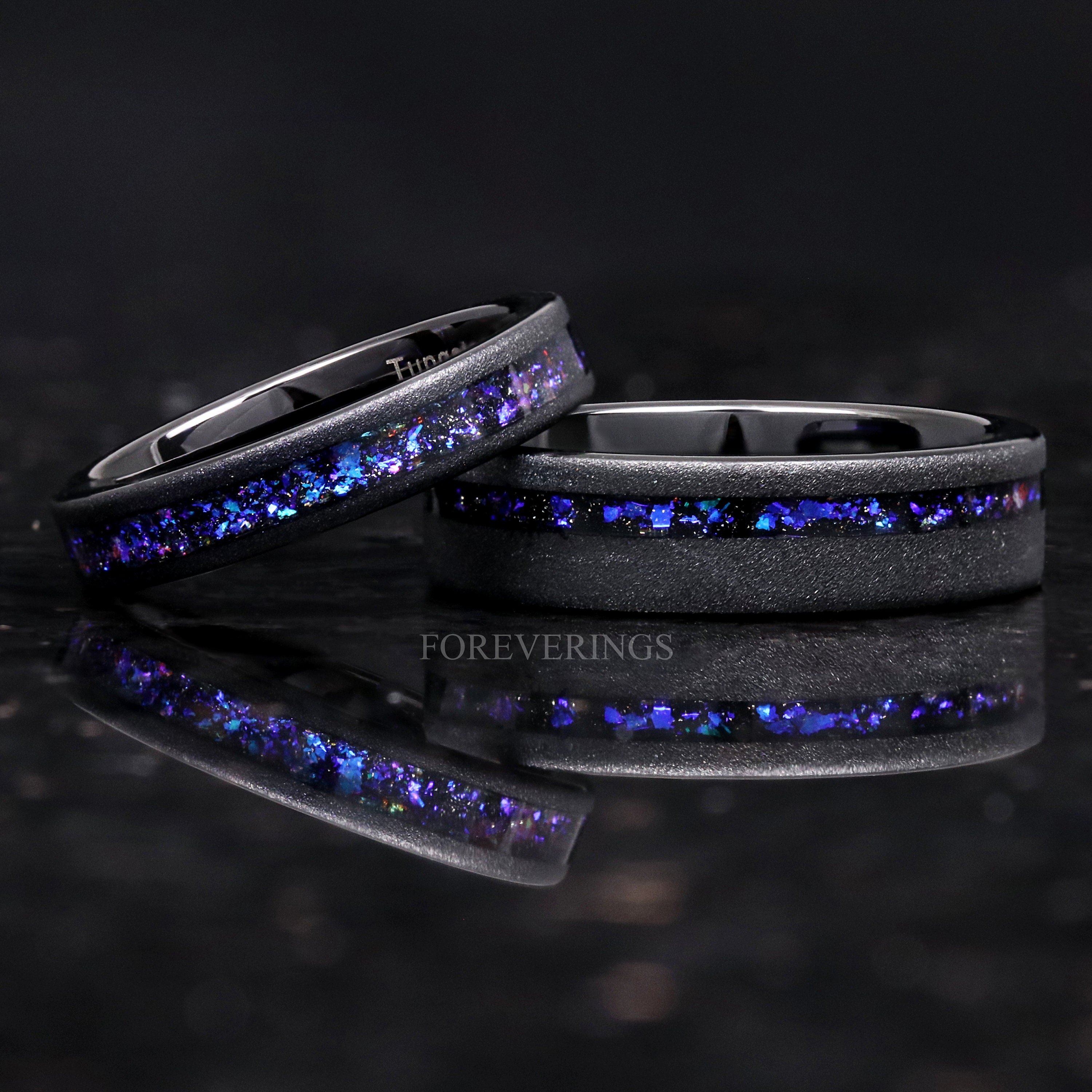 Orion Nebula Ring Set, His and Hers Tungsten Wedding Band, 6mm & 4mm ...