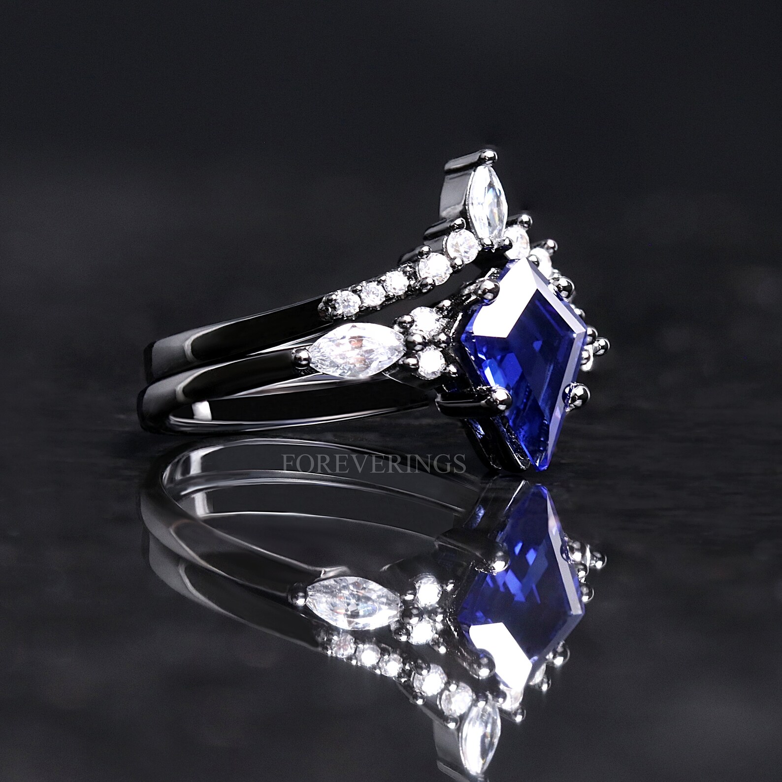 Orion Nebula Ring Set, His and Hers Wedding Band, Sapphire, Black Gold ...