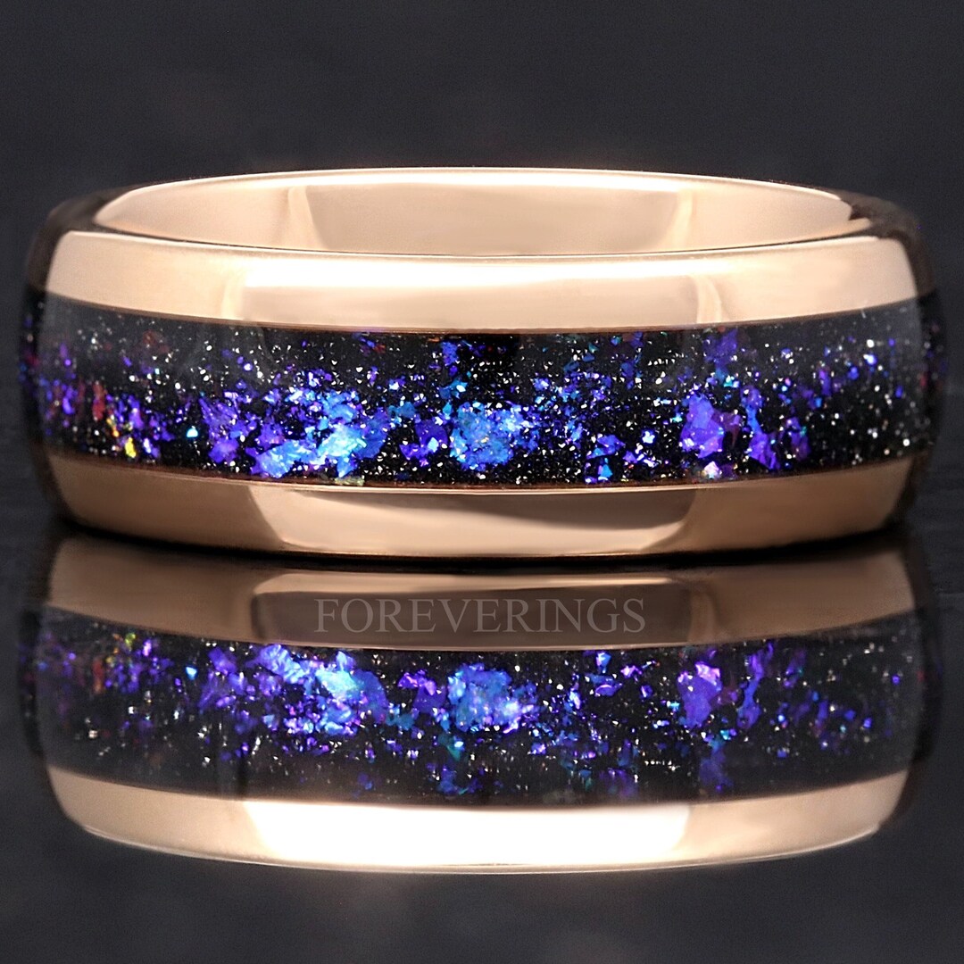 Orion Nebula Ring Rose Gold, Man Woman Wedding Band, 8mm-6mm-4mm ...