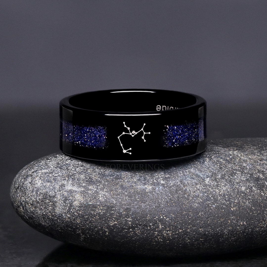 Custom Zodiac Constellation Ring, Black Tungsten, Starry Night, Rift ...