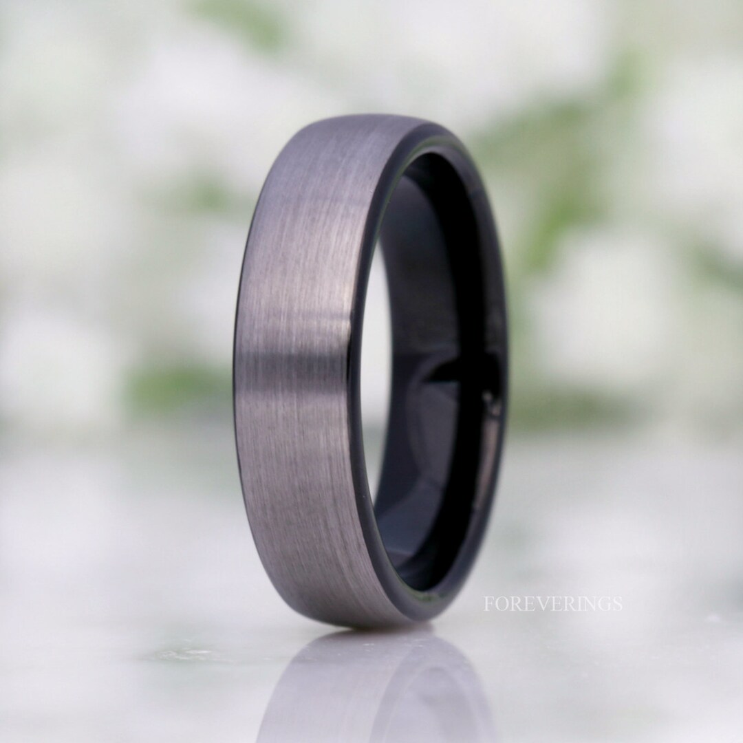 Silver Black Two Tone Ring, Mens Wedding Band, 6mm Tungsten Ring ...