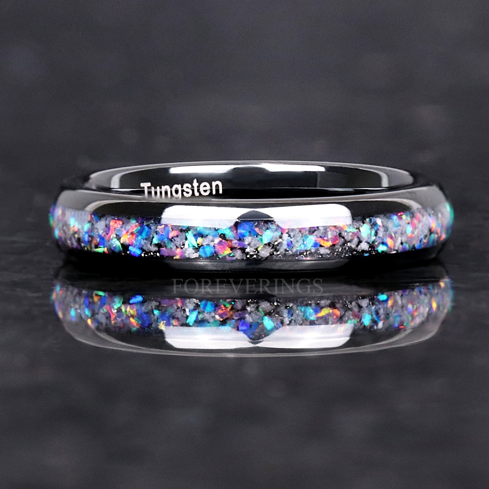 Glow Meteorite Galaxy Opal Ring, Glow in the Dark, 4mm Black Tungsten ...