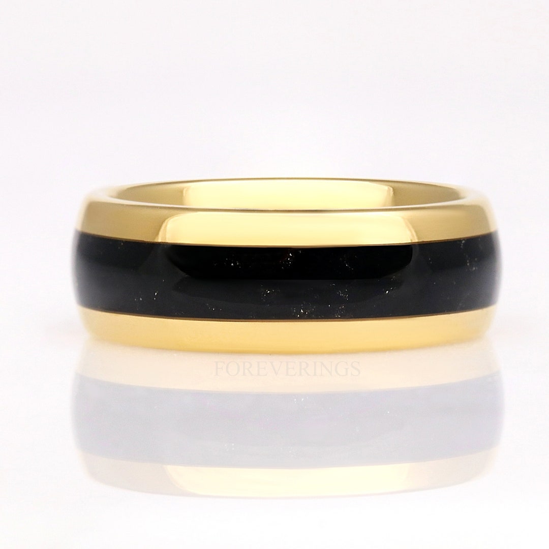 Black Onyx Mens Gold Tungsten Ring 8mm Mens Wedding Band - Etsy