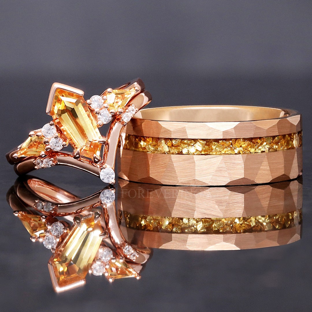 His and Hers Natural Citrine Engagement Ring Set, Rose Gold Couples ...