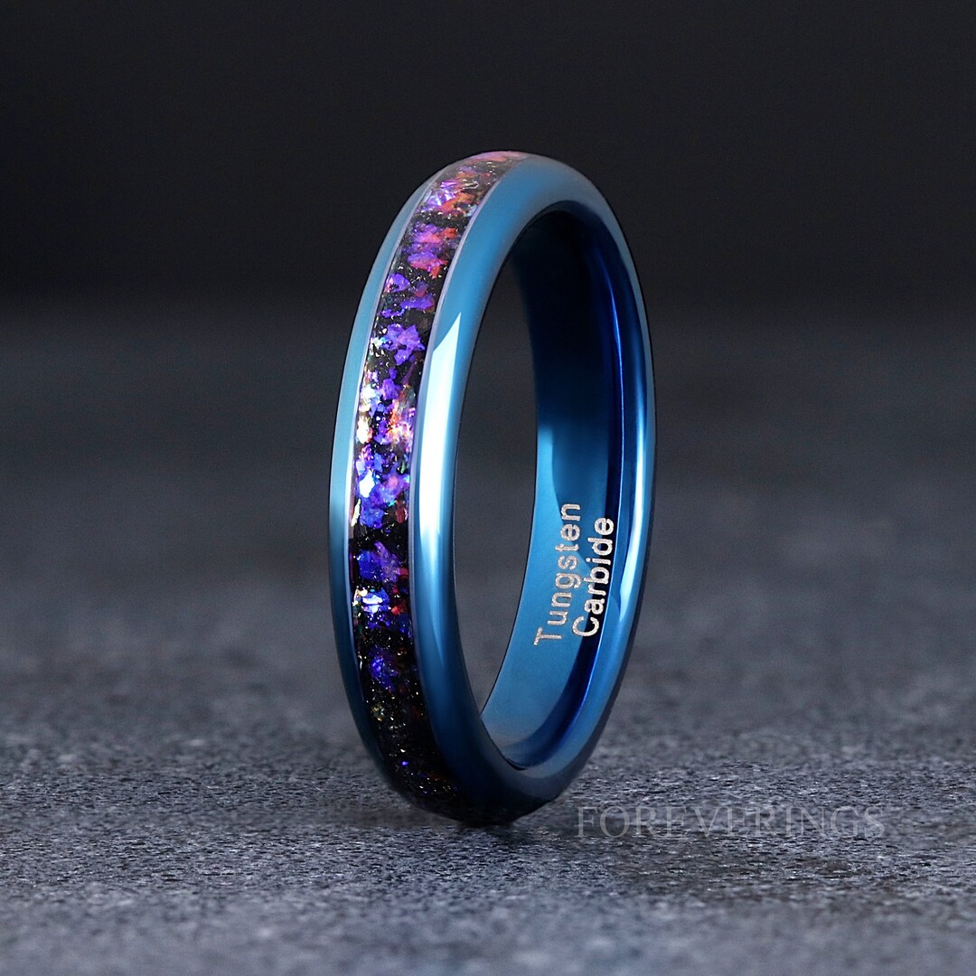 Orion Nebula Ring Blue, 4mm Tungsten Wedding Band, Outer Space Ring ...