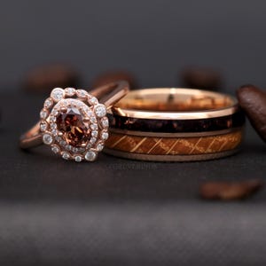 Coffee and Whiskey Engagement Ring Set, His and Her Rose Gold Wedding ...
