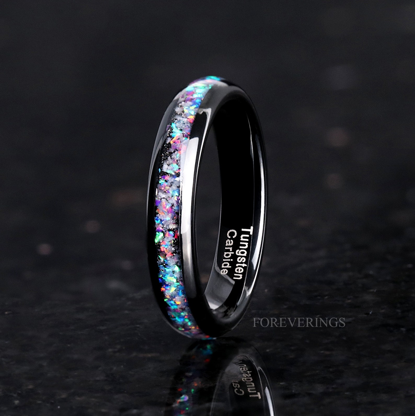 Glow Meteorite Galaxy Opal Ring, Glow in the Dark, 4mm Black Tungsten ...