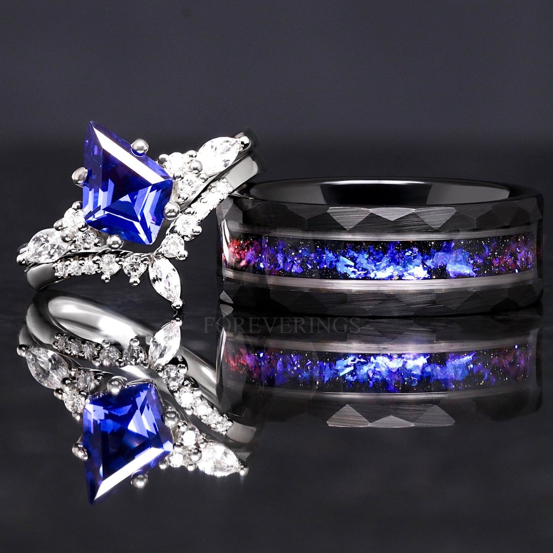 Orion Nebula Ring Set, His and Hers Wedding Band, Sapphire and ...