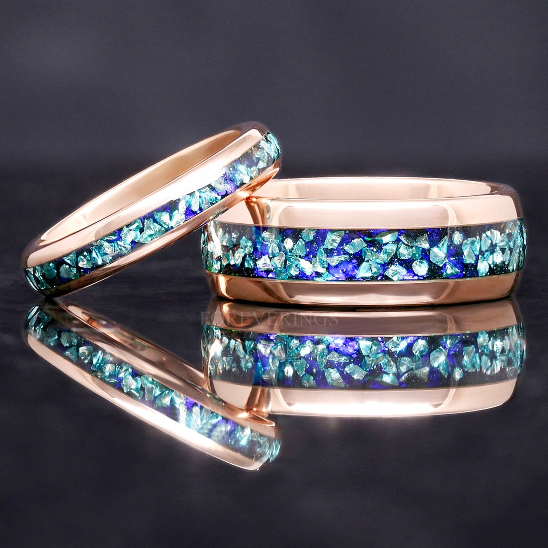 Neptune Crushed Aquamarine Ring Set, His and Her Ring, Matching Couples ...