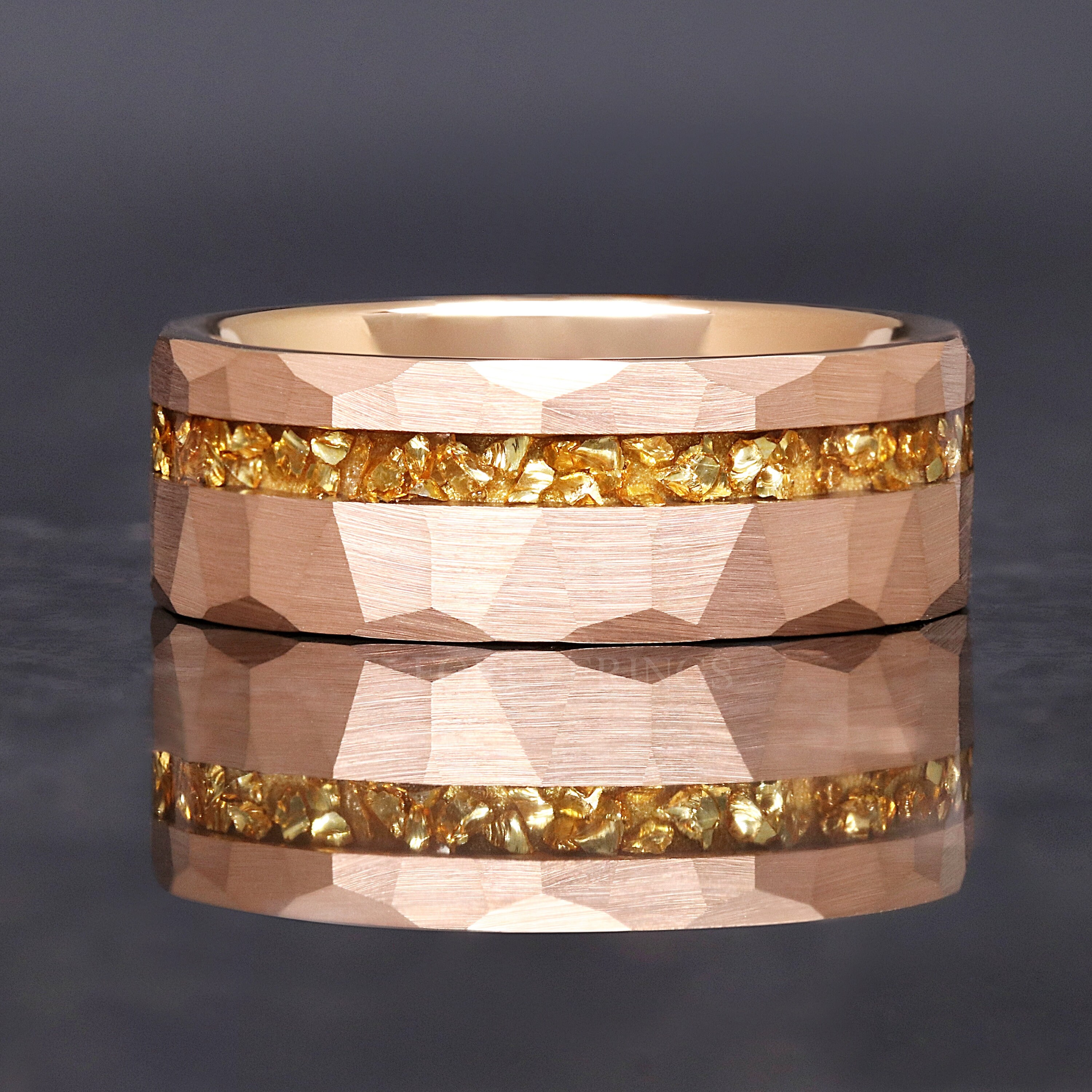 Man Citrine Ring Hammered Rose Gold Tungsten, 8mm Man Wedding Band ...