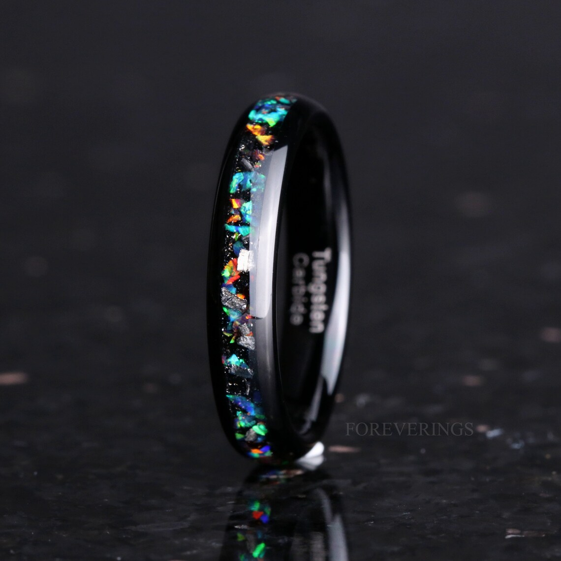 Meteorite and Galaxy Opal Ring Set His and Hers Tungsten - Etsy