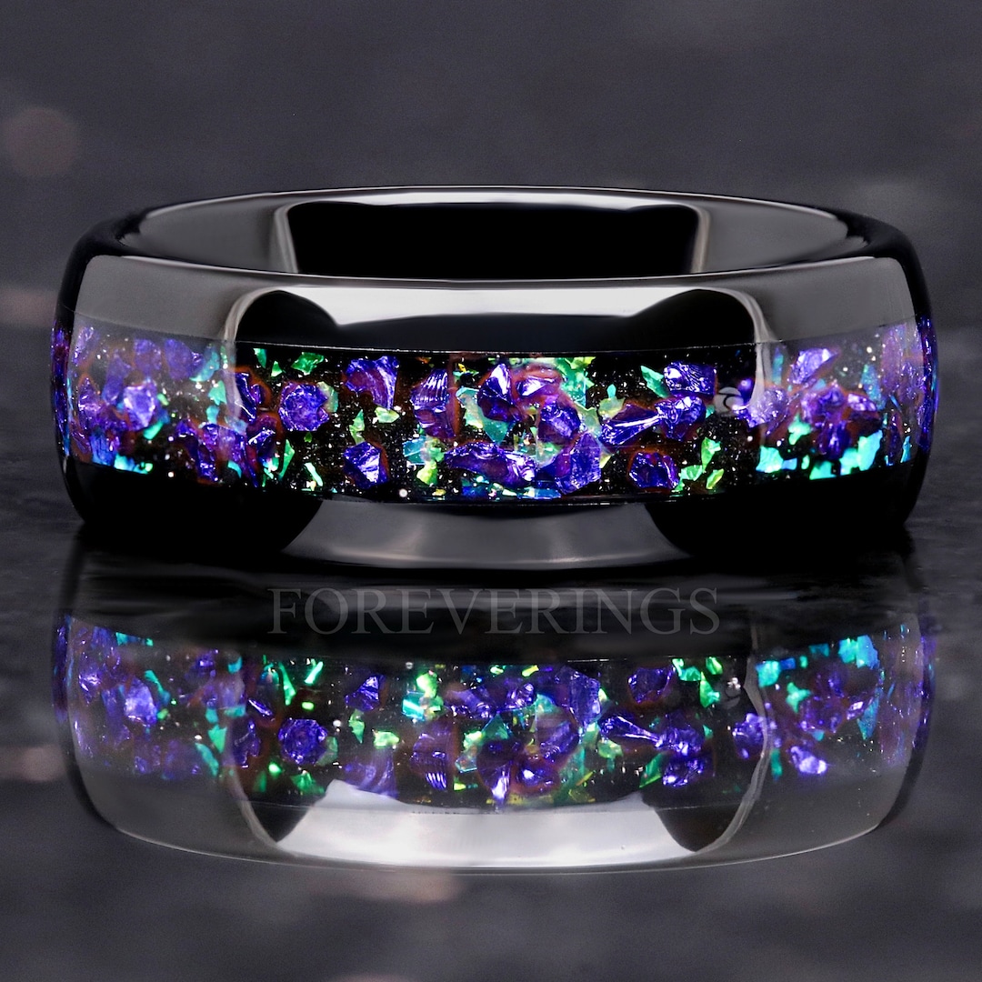 Ghost Nebula Ring, Tungsten Wedding Band, Rosette Nebula With Sapphire ...
