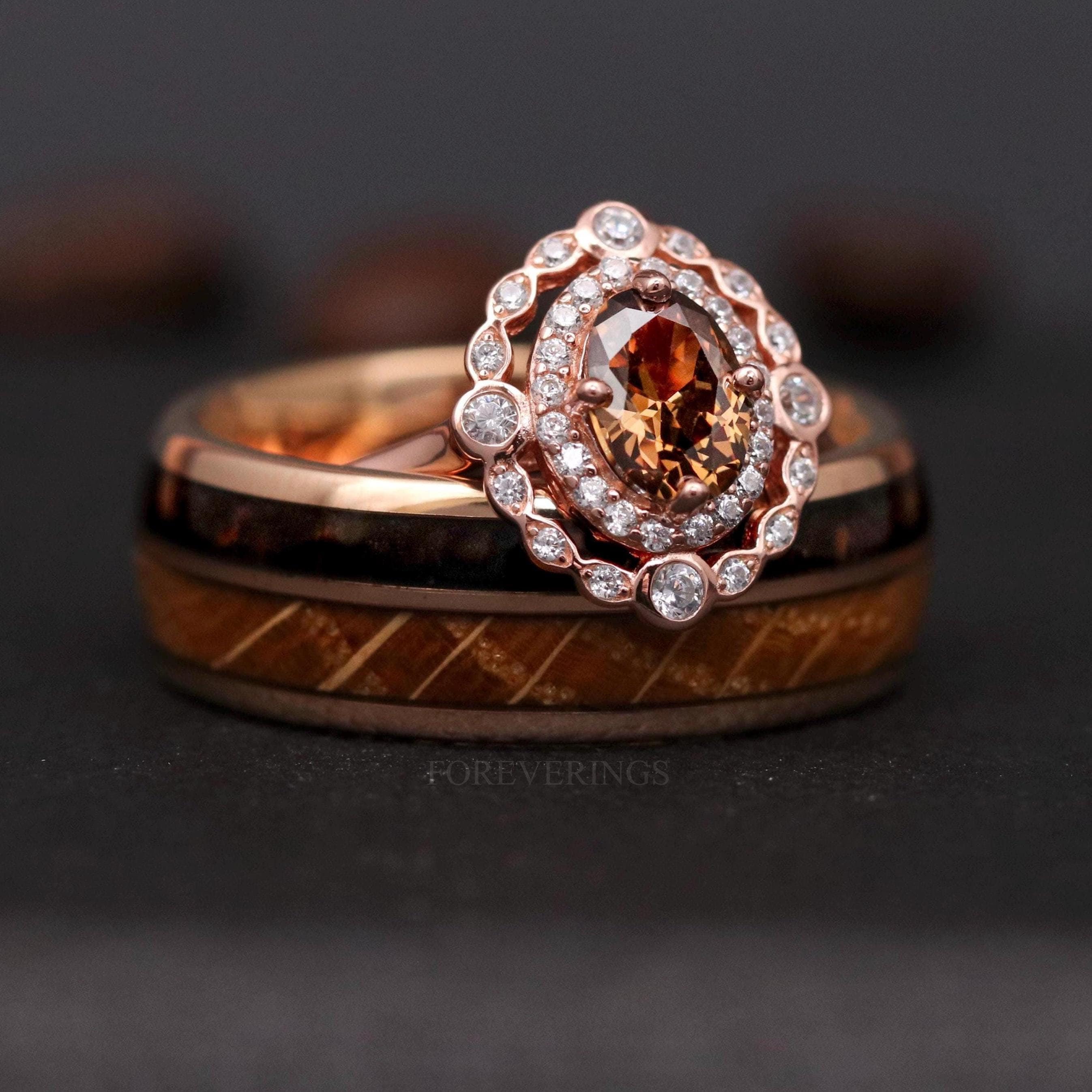 Coffee and Whiskey Engagement Ring Set, His and Her Rose Gold Wedding ...